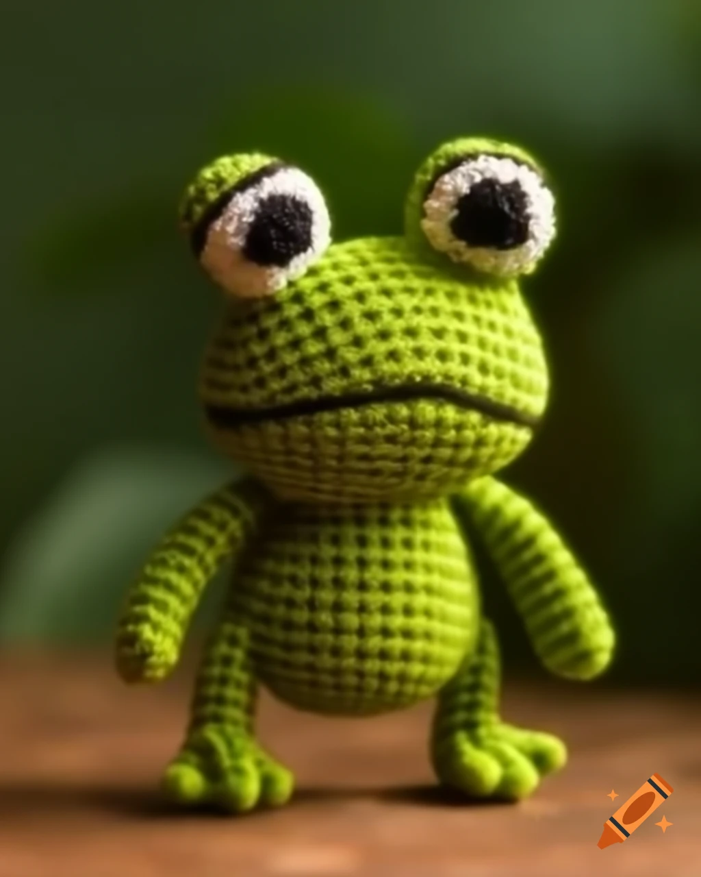 Crochet amigurumi figurine of an angry frog on Craiyon