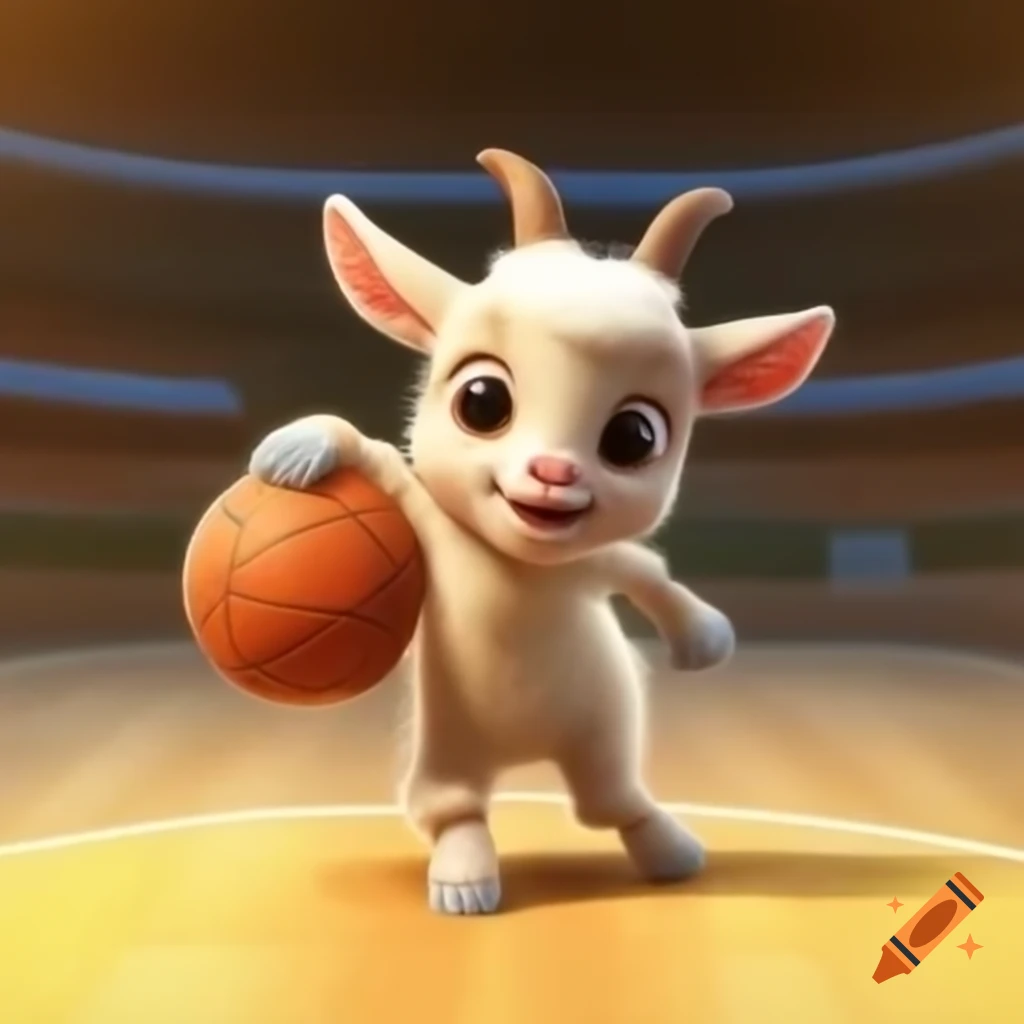 Cartoon of baby goat playing basketball on Craiyon