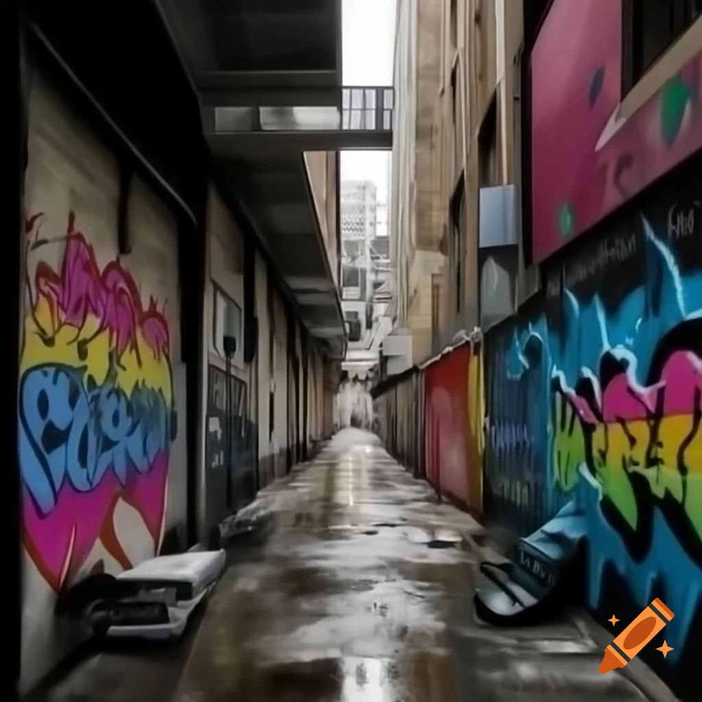 Colorful city ghetto featuring vibrant graffiti art on Craiyon