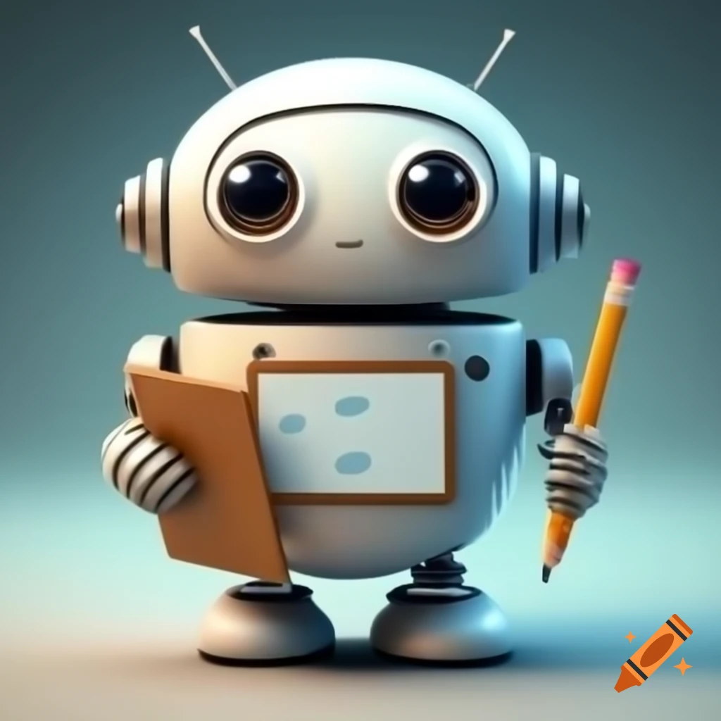 Cute cartoon robot holding clipboard and pencil with adorable eyes on ...