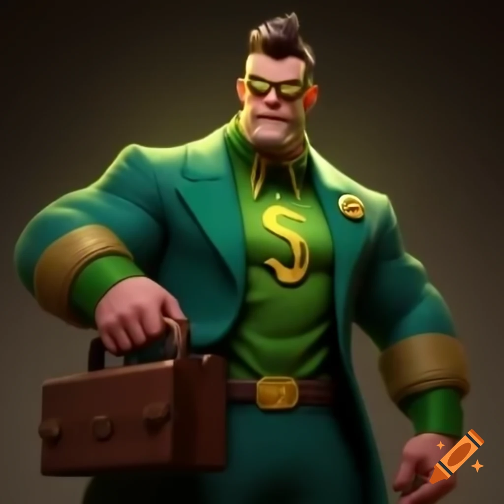 Photorealistic money-themed supervillain in green with dollar sign ...
