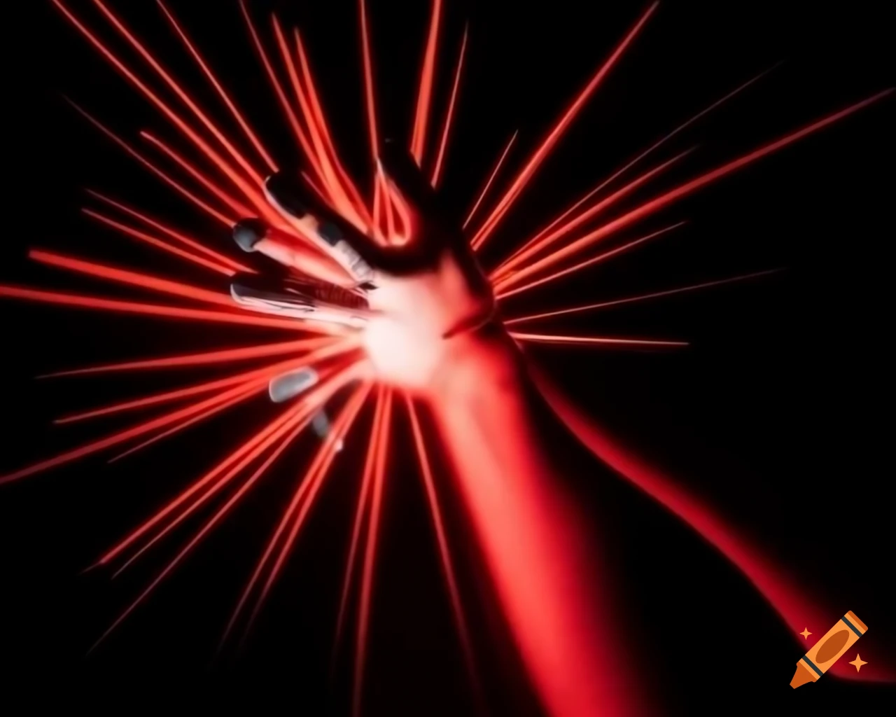Arm with bright red aura and sharp red needles on Craiyon