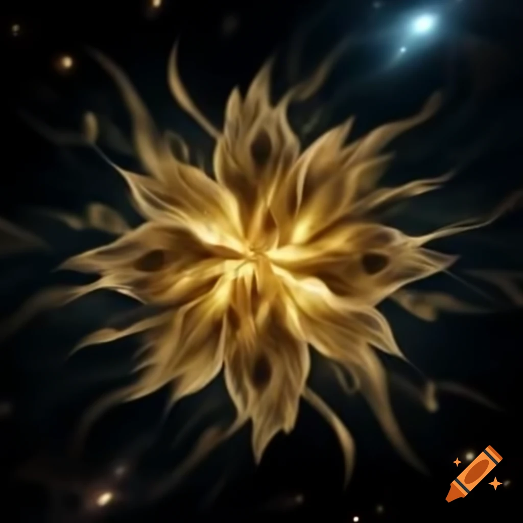 Sentient golden flower-shaped entity in outer space on Craiyon
