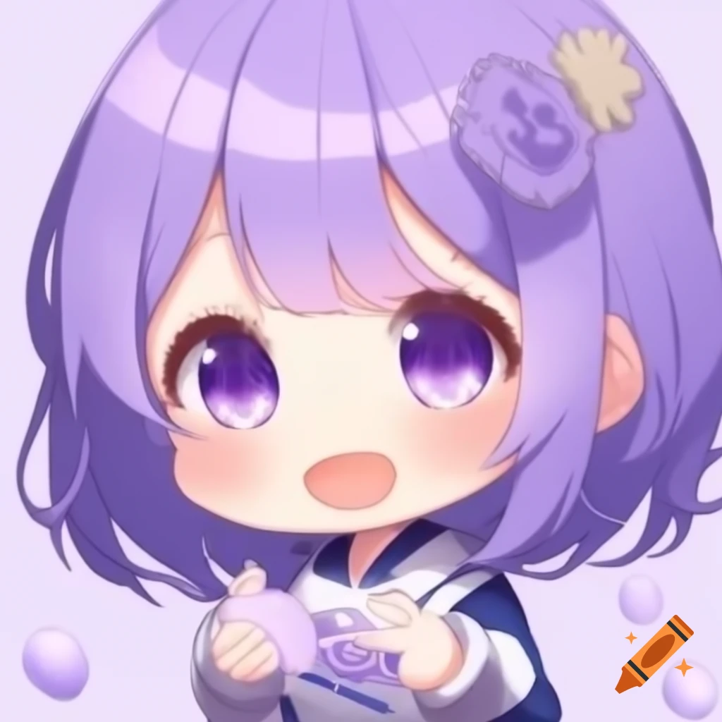 Ice-themed anime chibi character with lavender hair on Craiyon