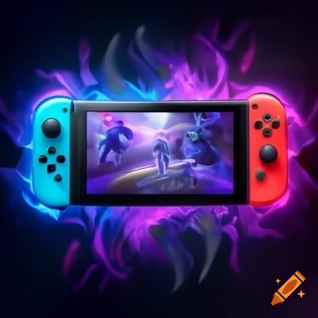 Futuristic glowing Nintendo Switch pulsating with vibrant energy on Craiyon