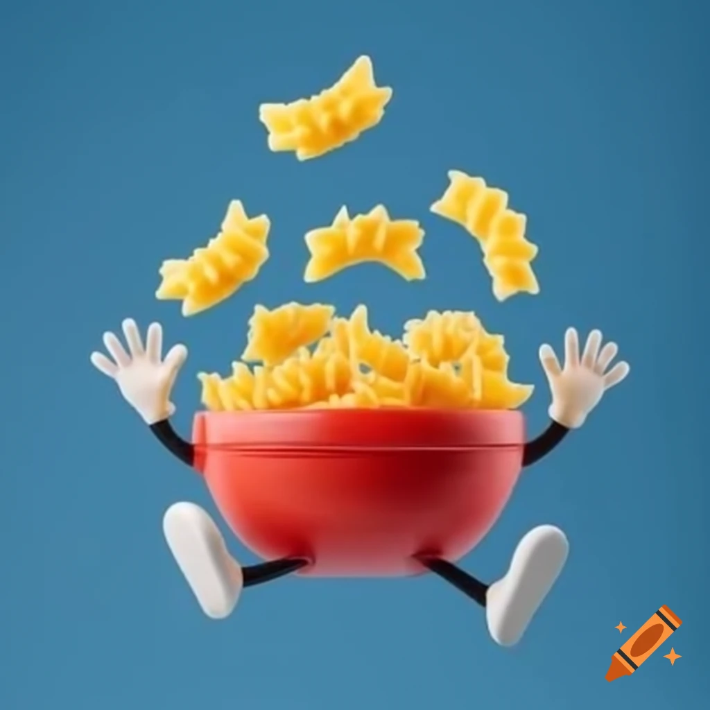 Animated pasta bowl waving goodbye on Craiyon