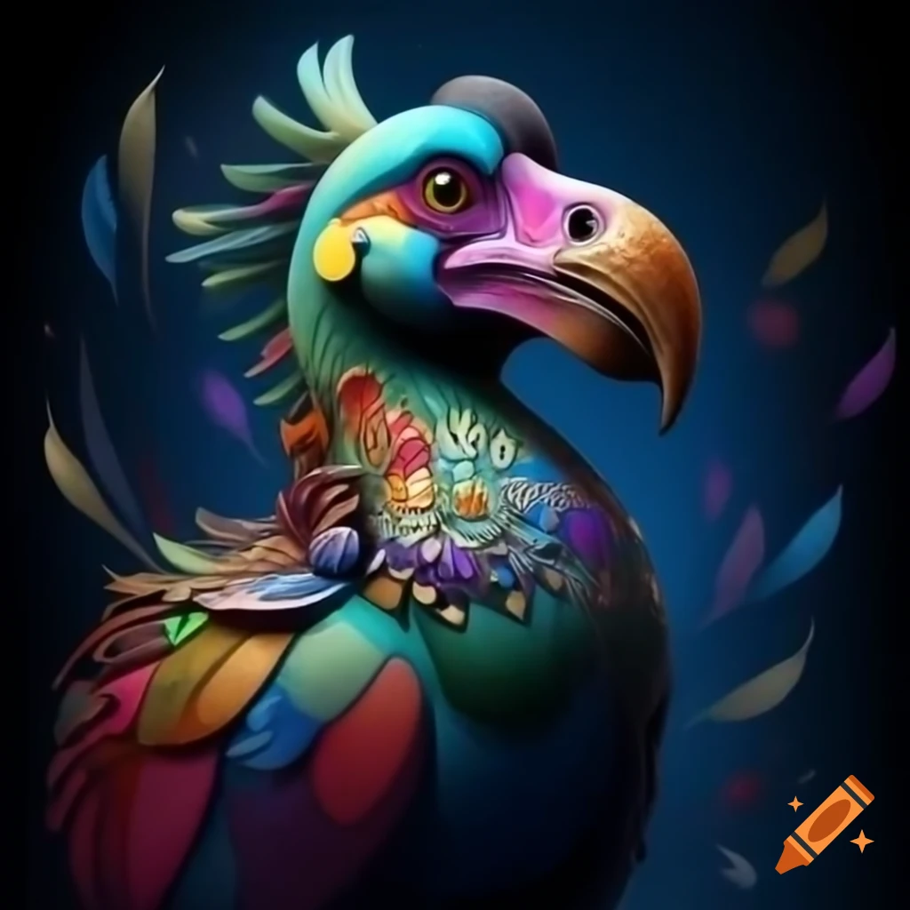 Colorful dodo with sparkling eyeshadow and elaborate jewelry among ...