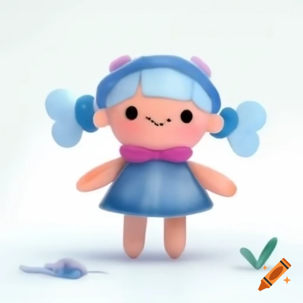 Cartoon-style toy rag doll on white background, watercolor technique on ...