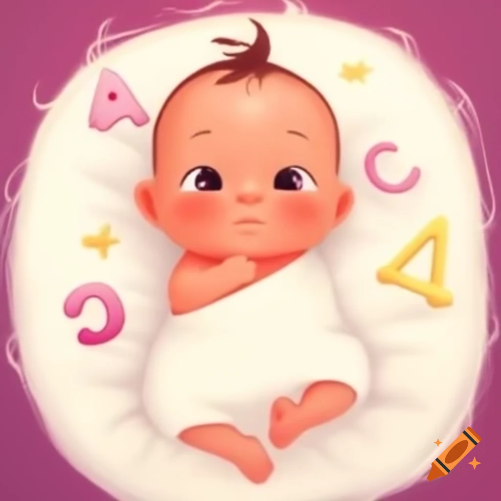 Funny cartoon of a newborn baby girl with the name ALICJA on Craiyon