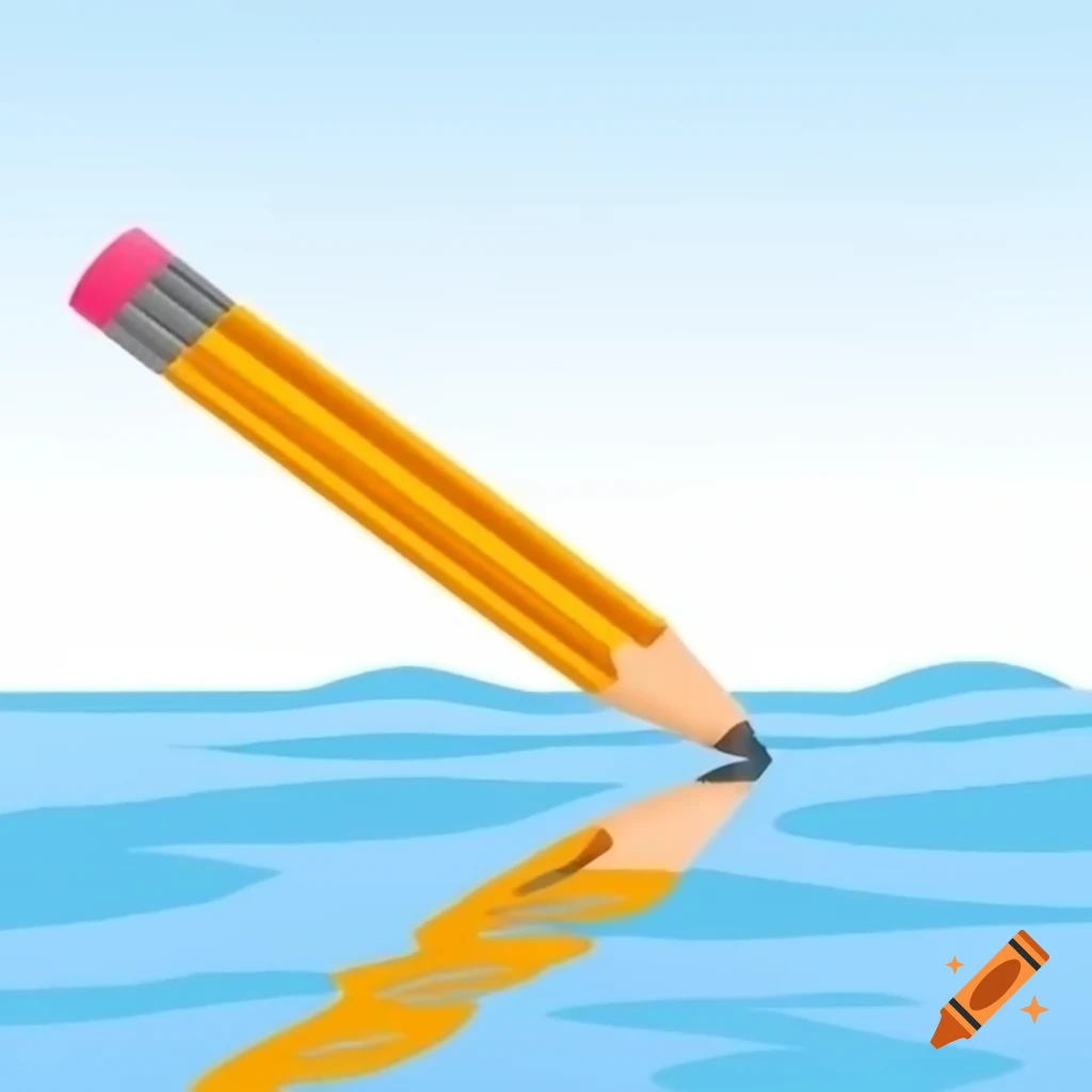 Pencils writing on water surface with reflection on Craiyon