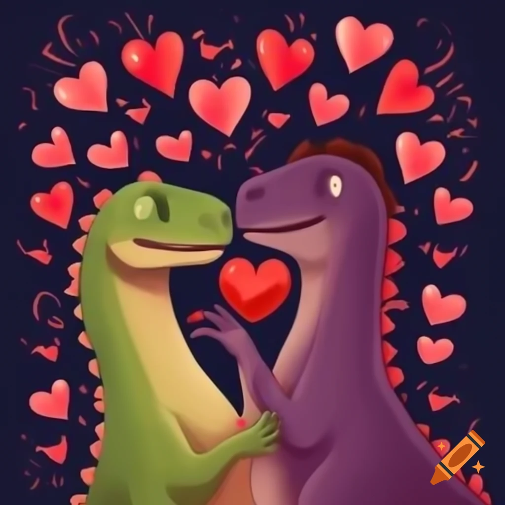 Argentinosaurus and brontosaurus in a romantic pose surrounded by ...