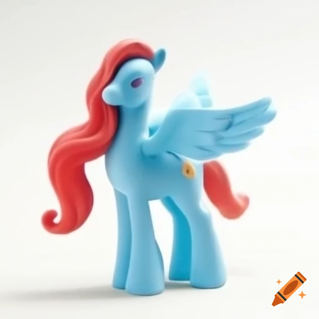 Blue MLP Pegasus figure with red mane and tail on Craiyon