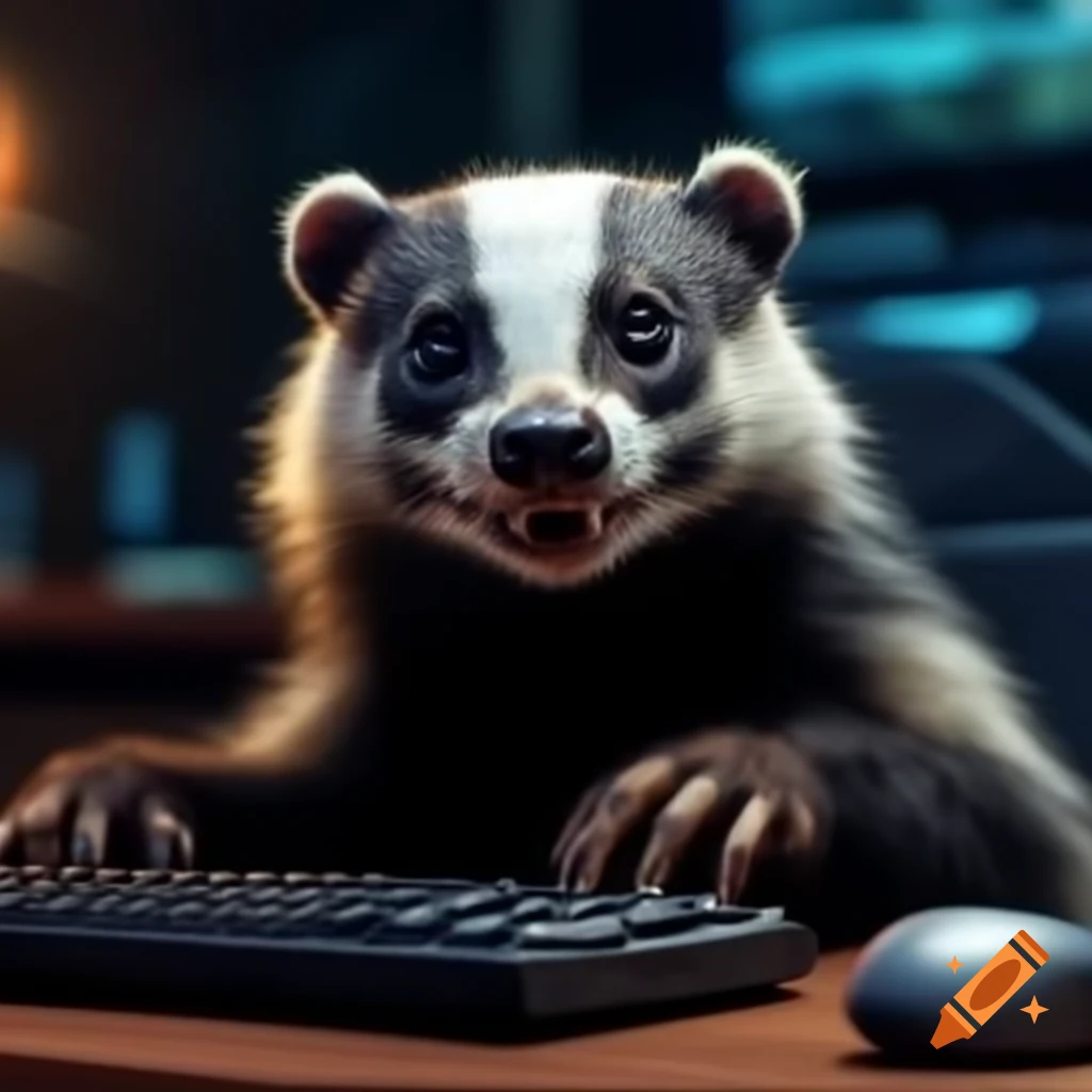 Vicious looking badger with a computer keyboard on Craiyon