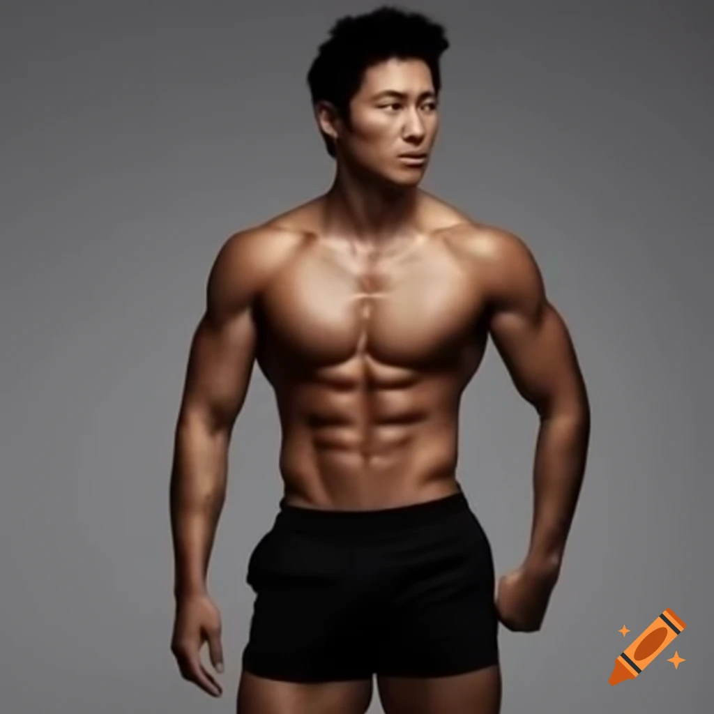 Ross Butler, Asian-American actor in black shorts on Craiyon