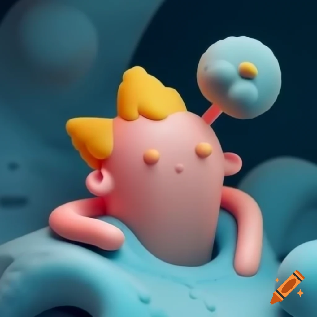 Whimsical character with vibrant colored skin and ethereal sponge-like ...