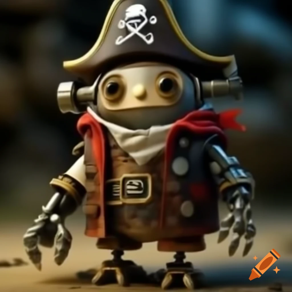 Small robot dressed as pirate on Craiyon