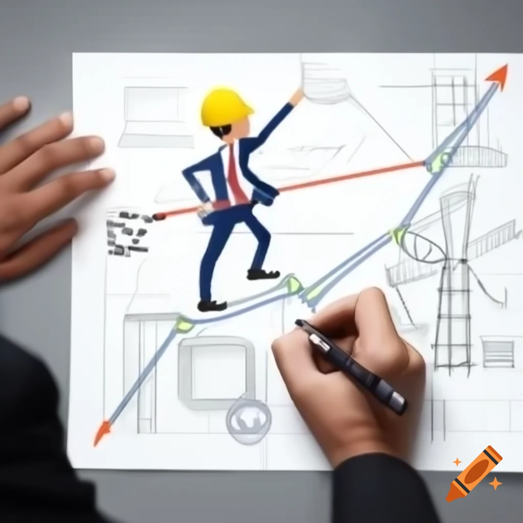 Stick man sketch of project manager leading team on Craiyon