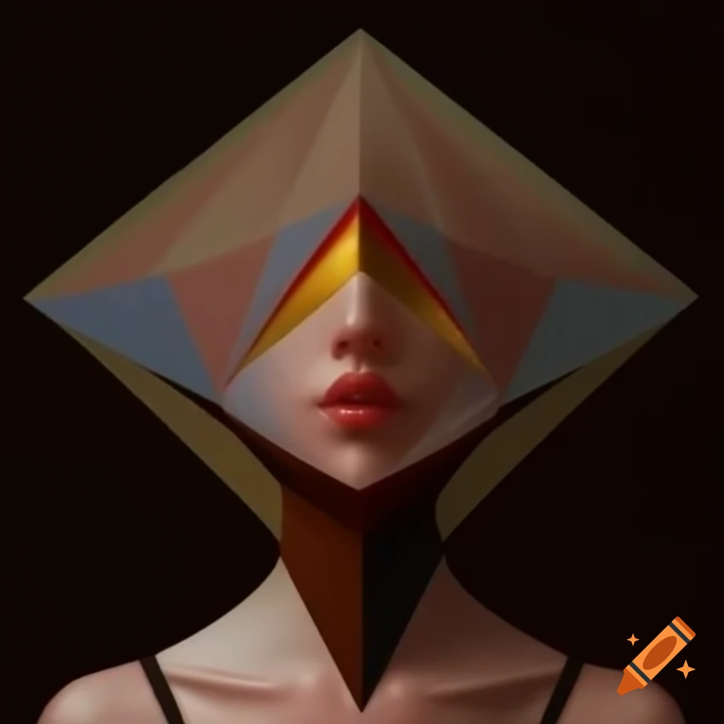 Surreal human figure with geometric head and smooth forms against ...