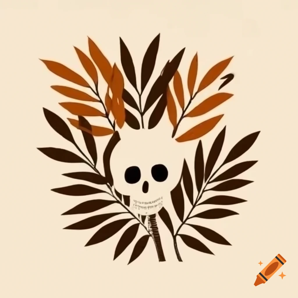 Minimalist fall art in linocut style featuring skull on Craiyon