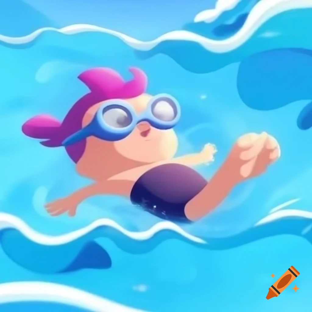 Cartoon of animated blobs swimming playfully on Craiyon