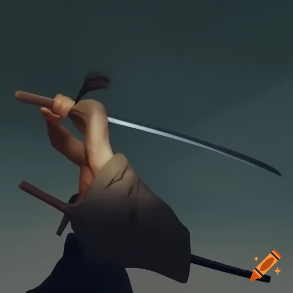 Japanese man holding sword above his head on Craiyon