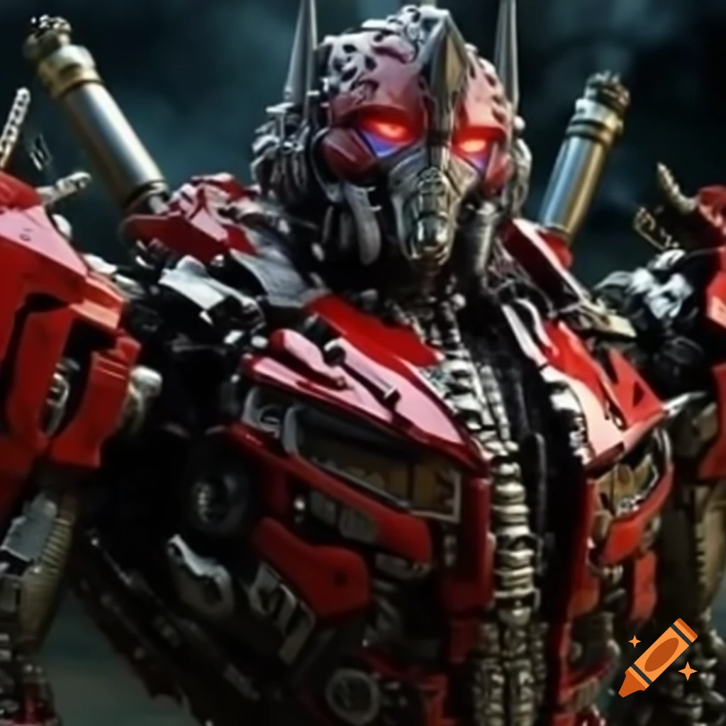 Decepticon Transformer with red armor and fire pipes, featuring metal ...