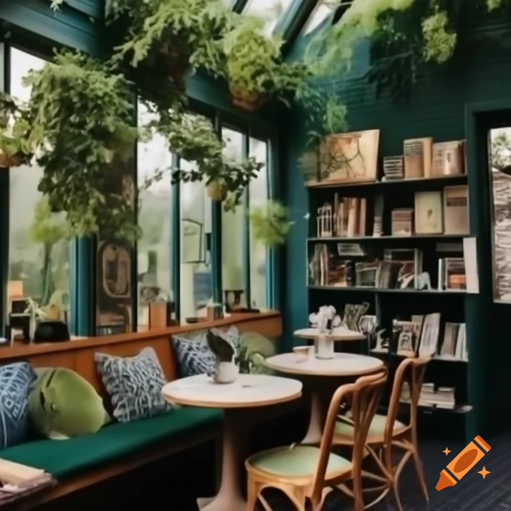Nature themed reading nook in cafeteria with forest, beach, and garden ...