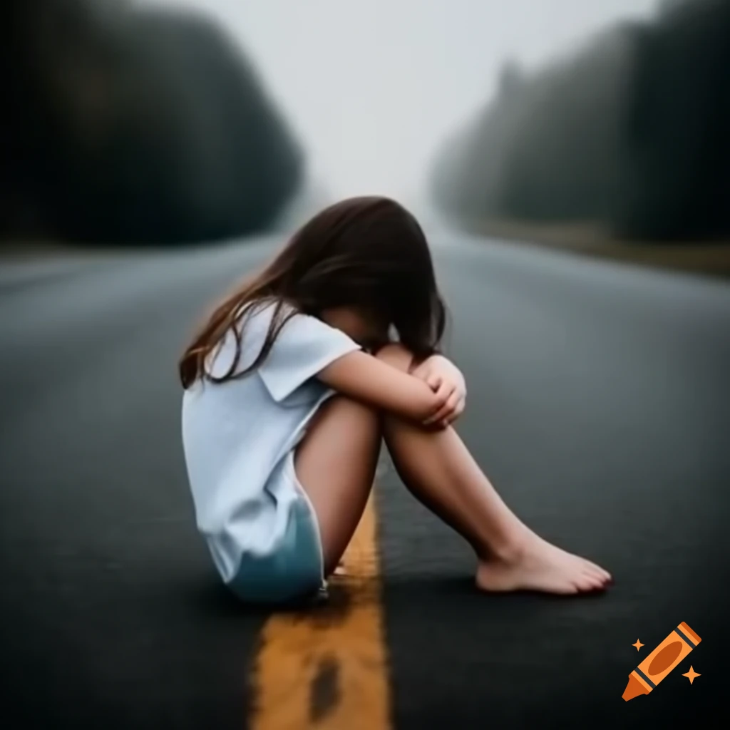 Girl crying on the road on Craiyon