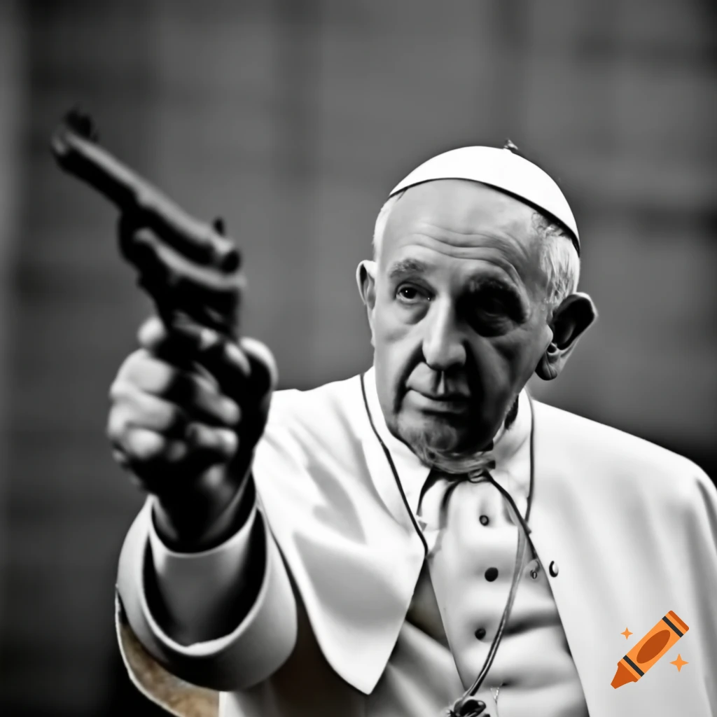 Pope francis depicted as an argentine bandit with a gun on Craiyon
