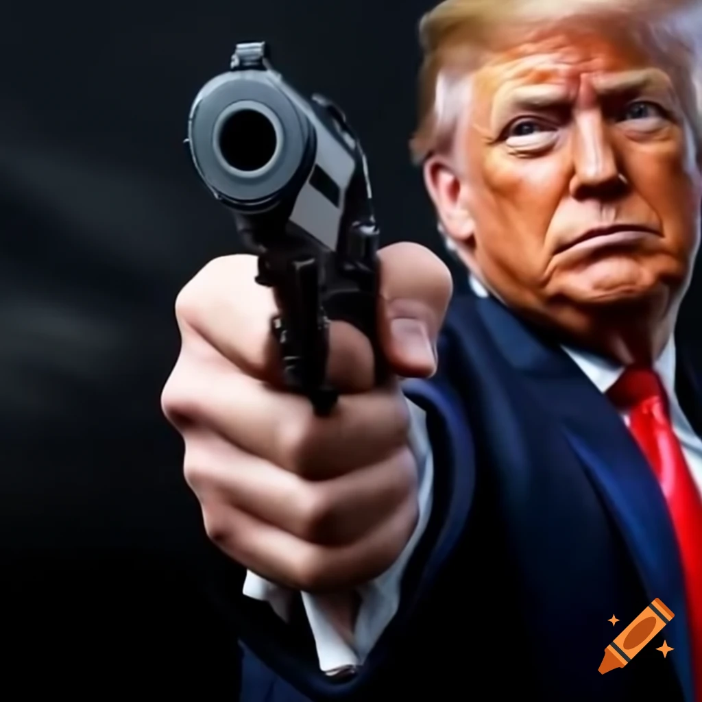Trump holding a gun in a political context on Craiyon