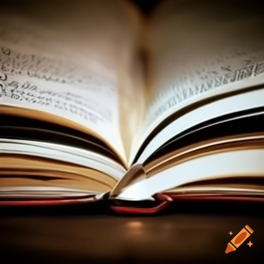 Open book with close up of printed letters on page on Craiyon