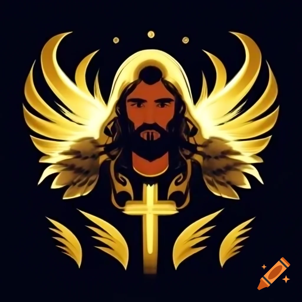 Powerful logo depicting armored Jesus radiating golden light and divine ...
