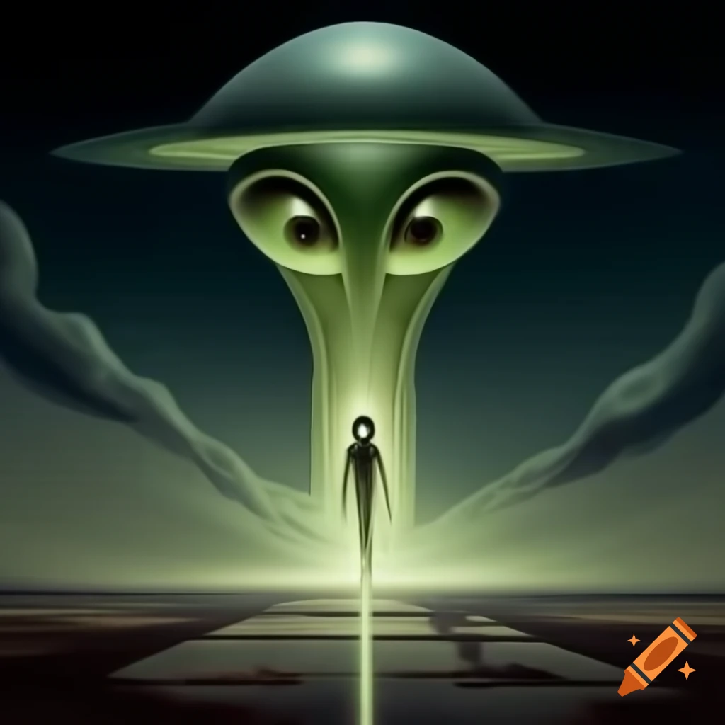 Realistic depiction of an alien in beam of light from ufo, slender body ...
