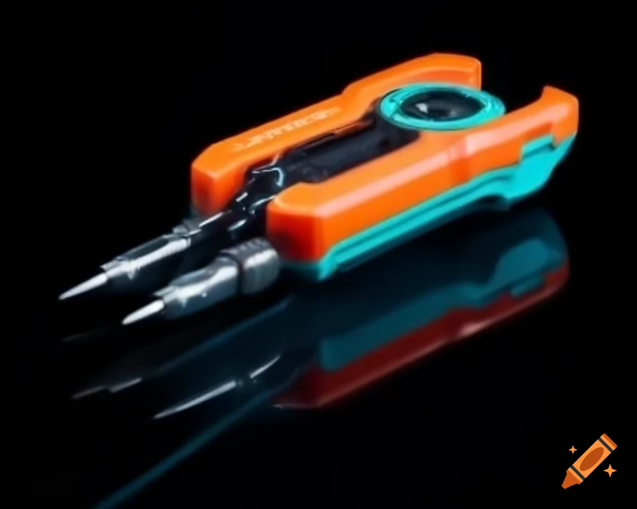 Futuristic handheld tool with orange and cyan accents and extended ...
