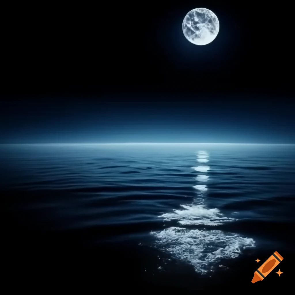 Moonlight illuminating ocean in horizontal view, high resolution on Craiyon