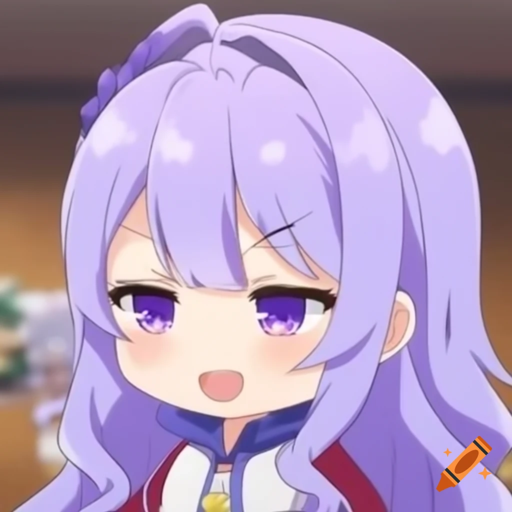 Lavender-haired anime chibi character on Craiyon