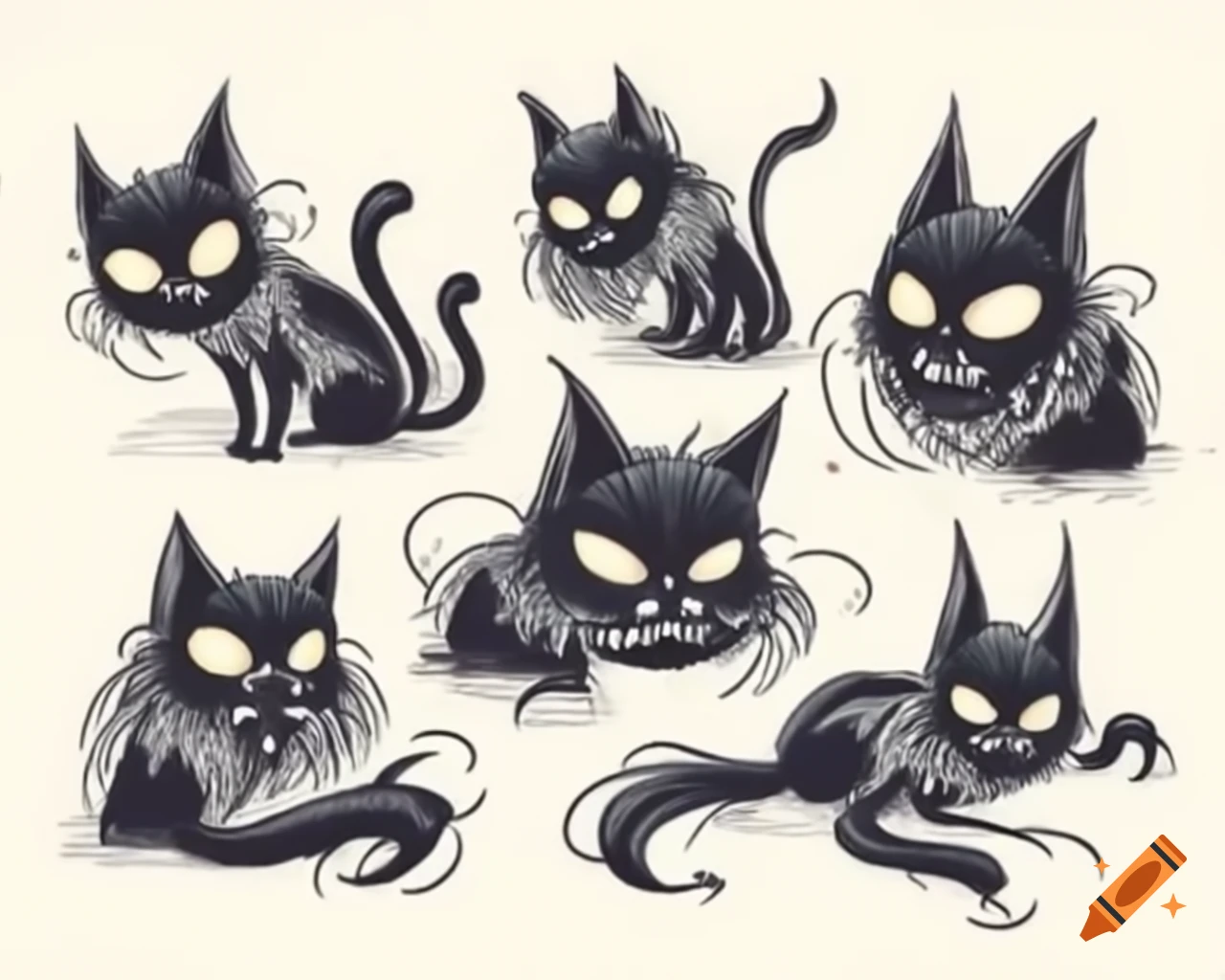 Sinister black cats with glowing eyes on the beach on Craiyon