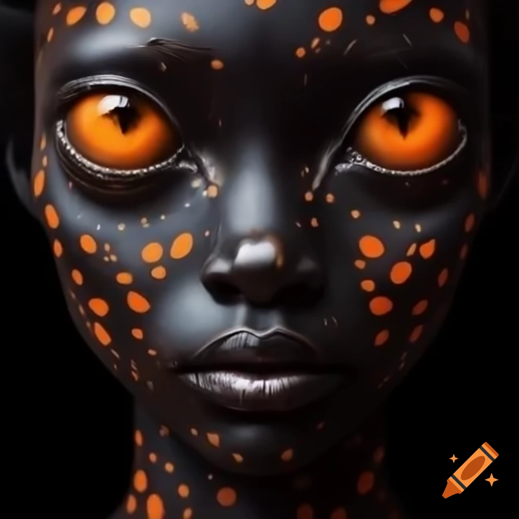 Photorealistic portrait of a beautiful female alien with peach skin and ...