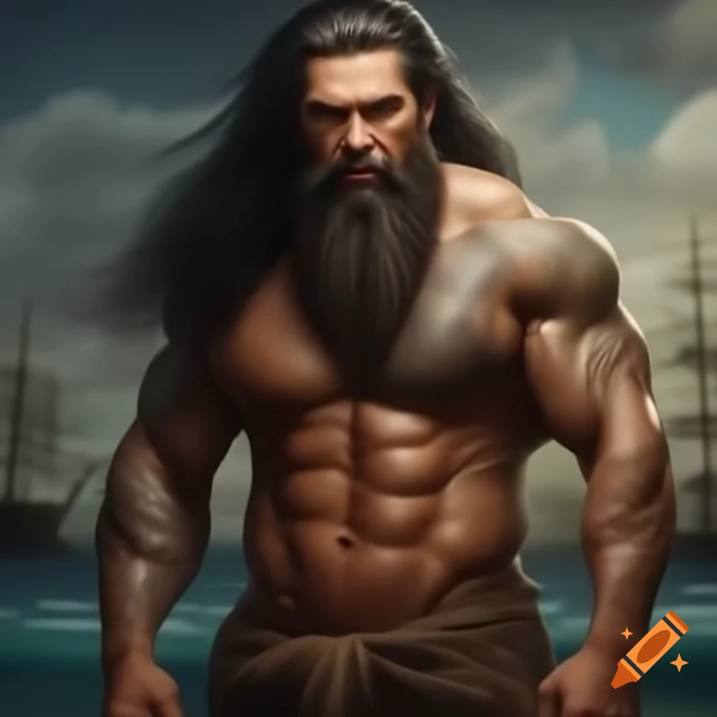 Muscular Hawaiian man with tattoos and long hair against 19th century ...