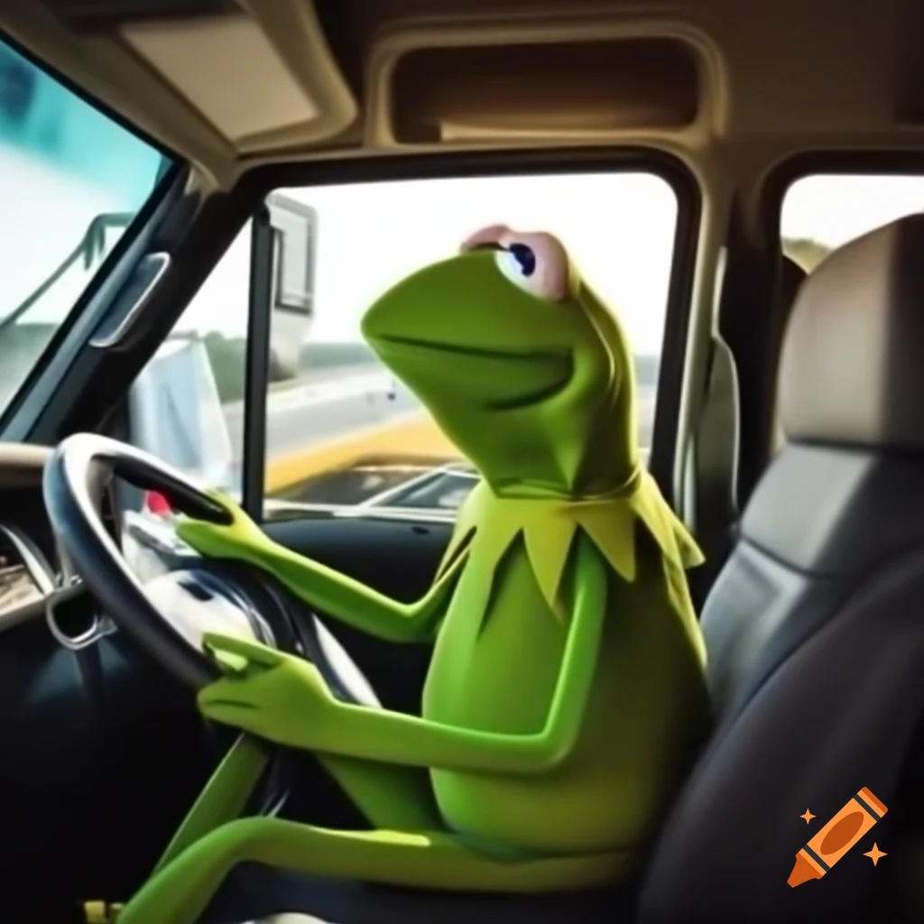 Kermit the Frog driving a FedEx truck on Craiyon