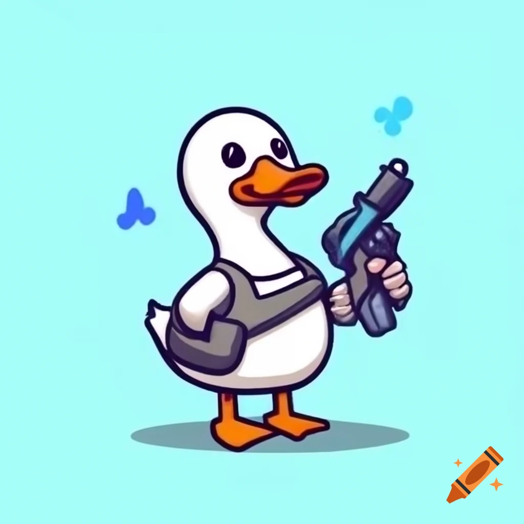 Cartoon-style duck holding toy weapon with cute expression on Craiyon