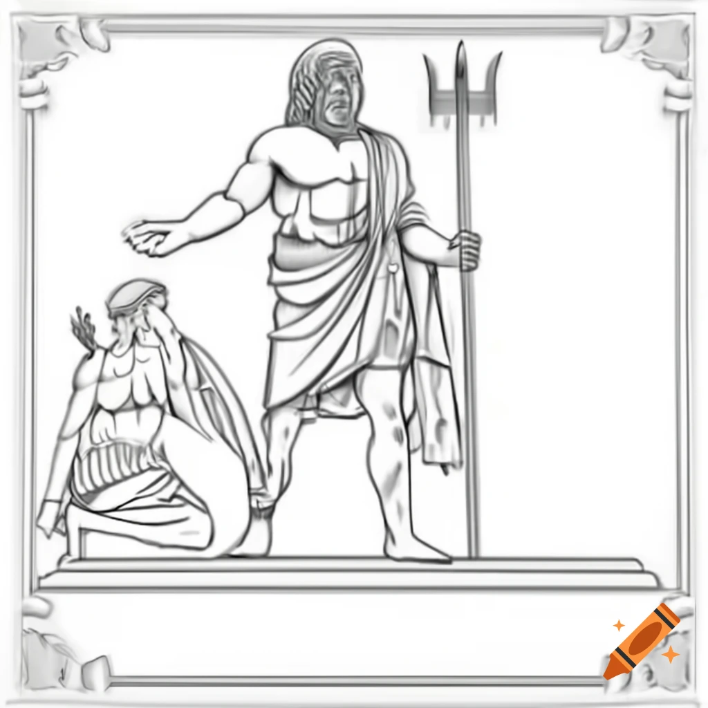 Illustration concept of a Greek god combining Zeus, Poseidon, and Ares ...