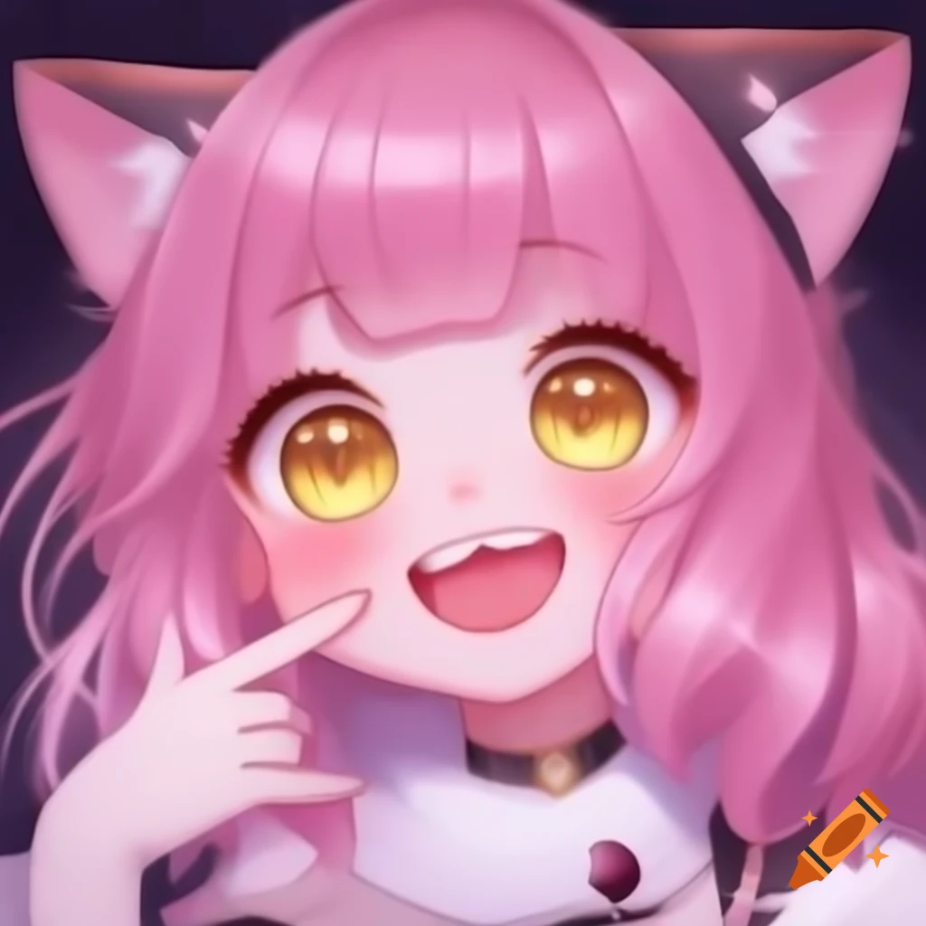 Happy magical cat-girl with pink hair in anime style on Craiyon