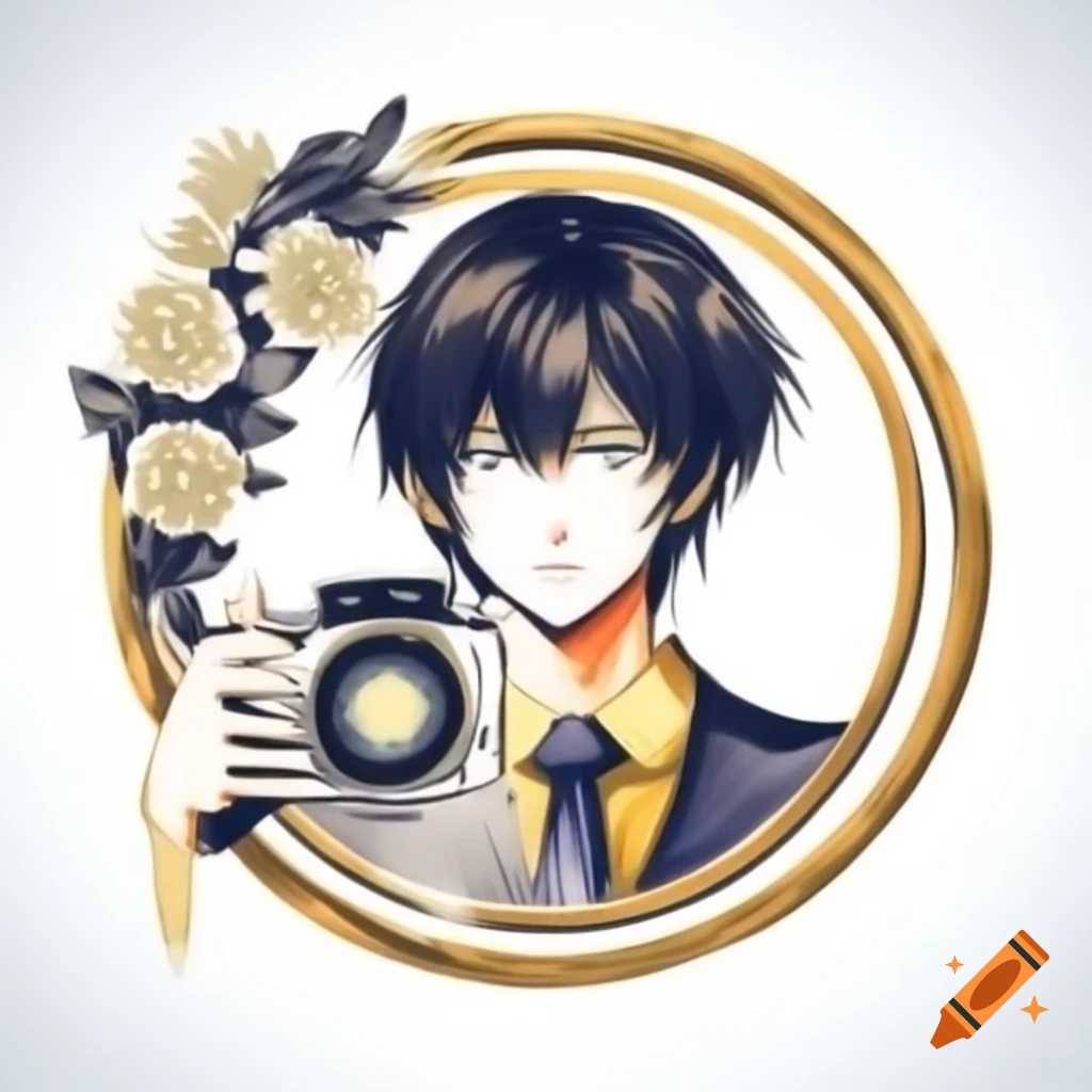 Anime character with antique camera framing creative world on Craiyon
