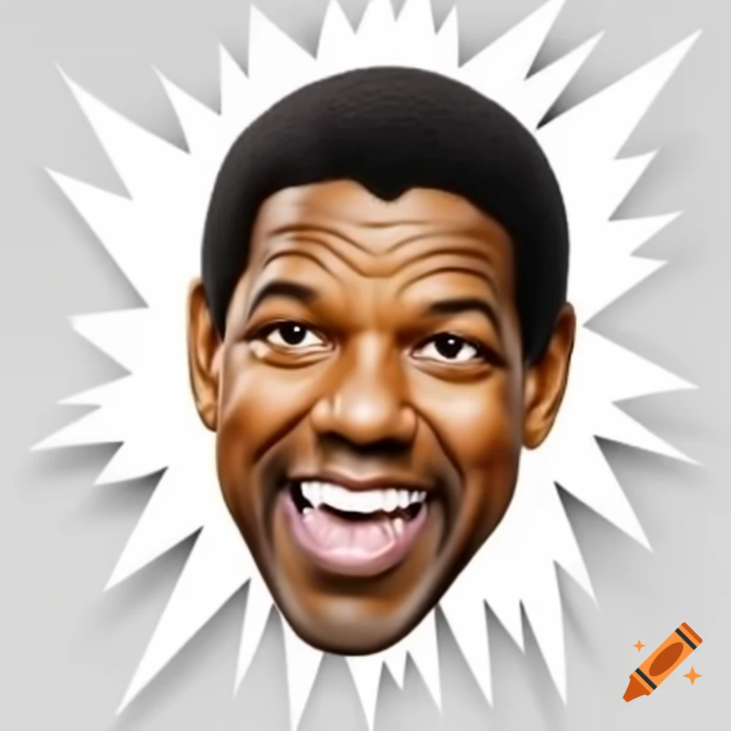 Cartoon rendering of Denzel Washington's laughing head on white ...