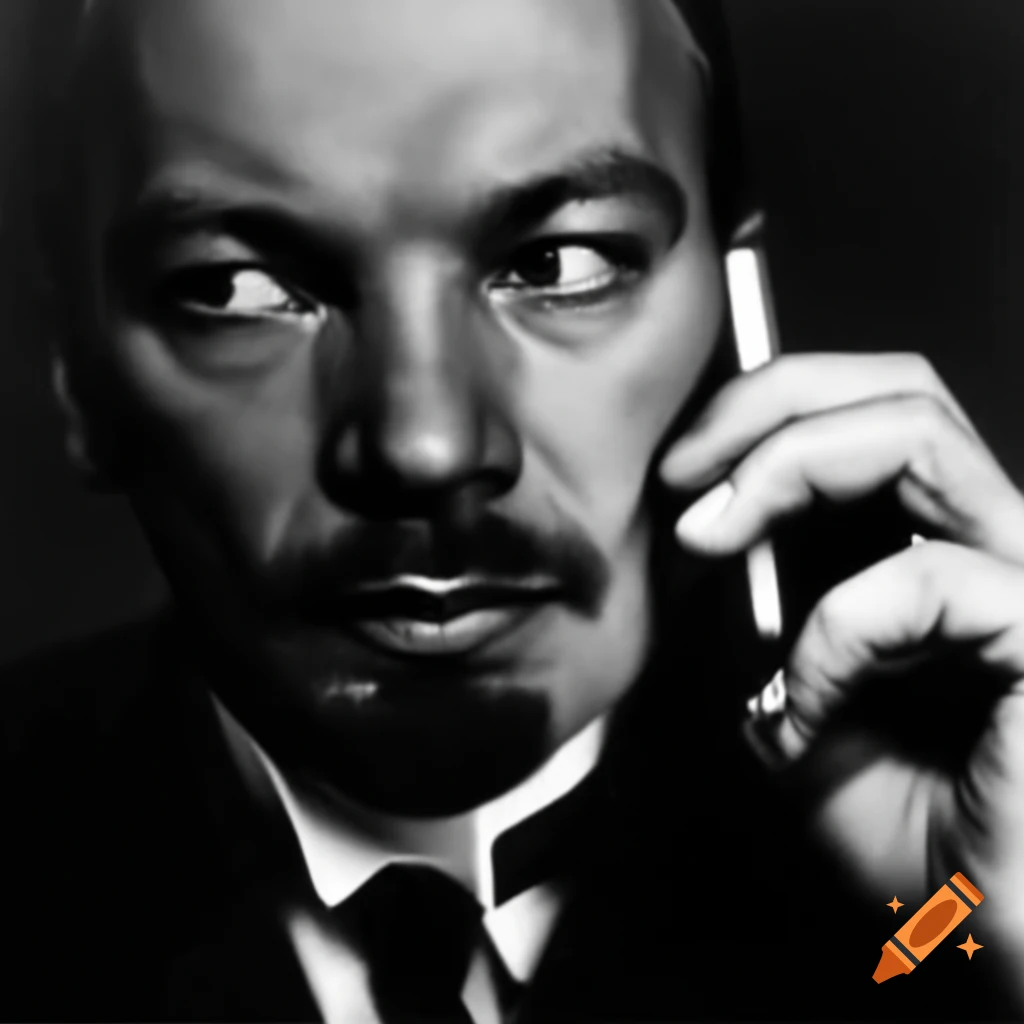 Vladimir Lenin holding smartphone with a fearful expression on Craiyon