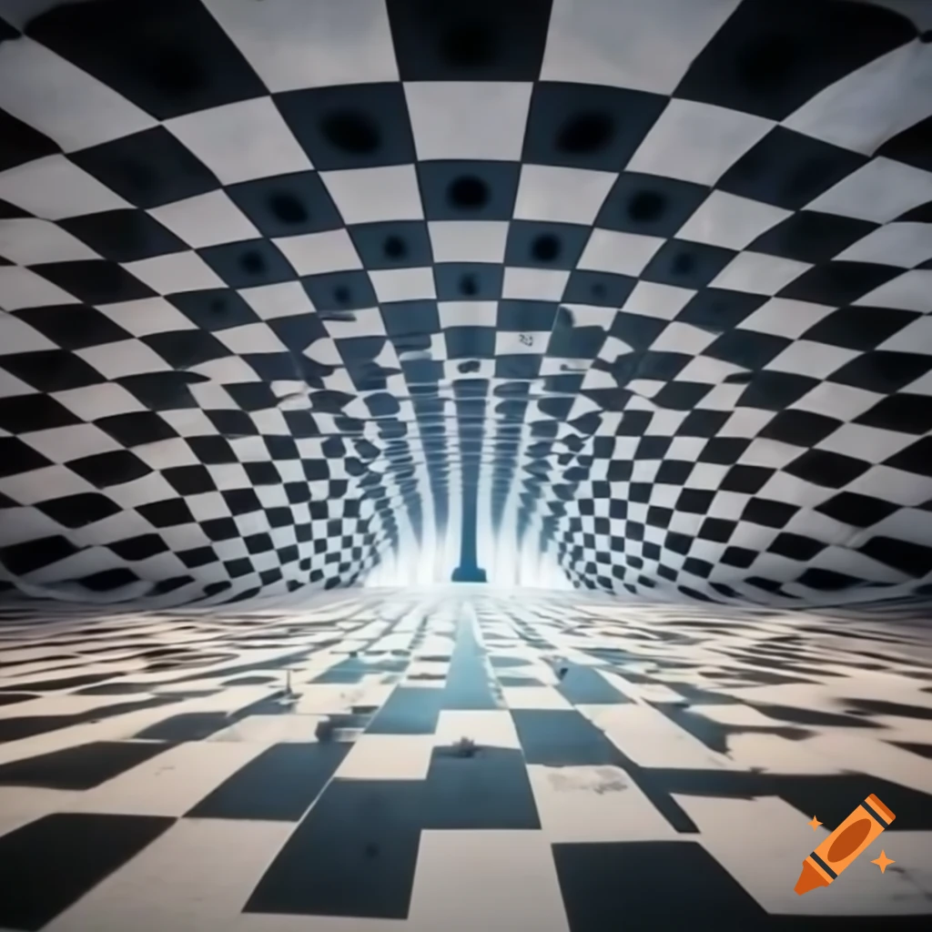 Multicolored hyperbolic space with chessboard floor bending space-time ...