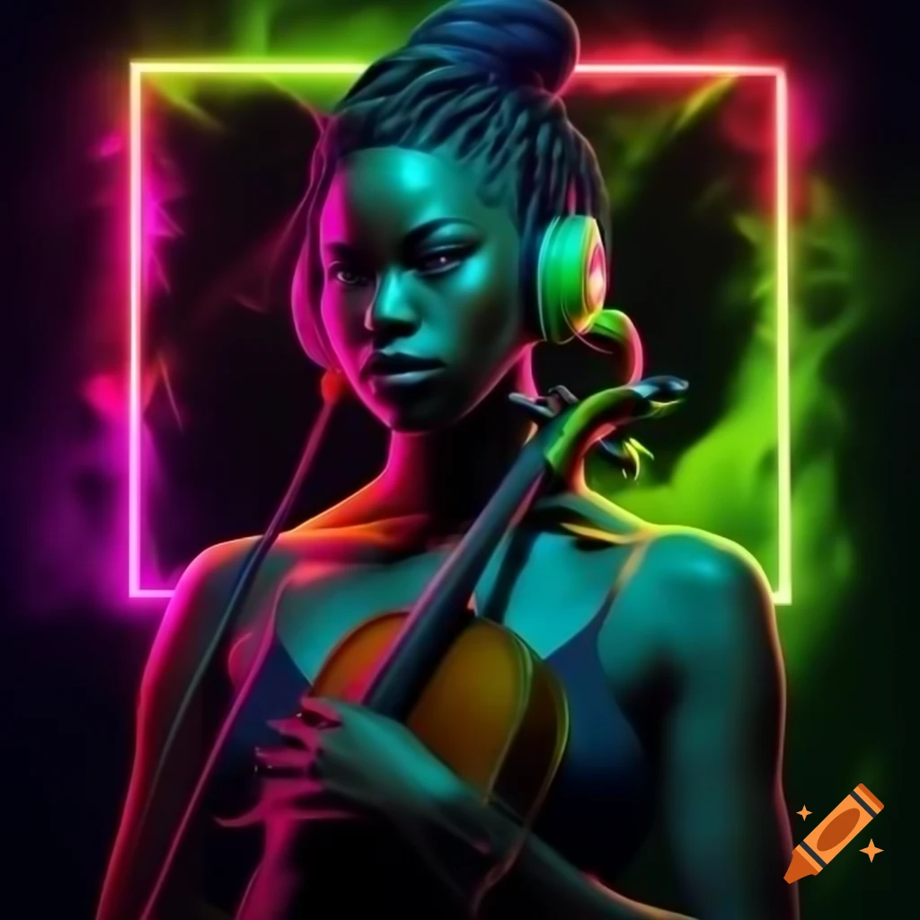 Punk-rocking black woman in neon colors showcasing confidence on Craiyon