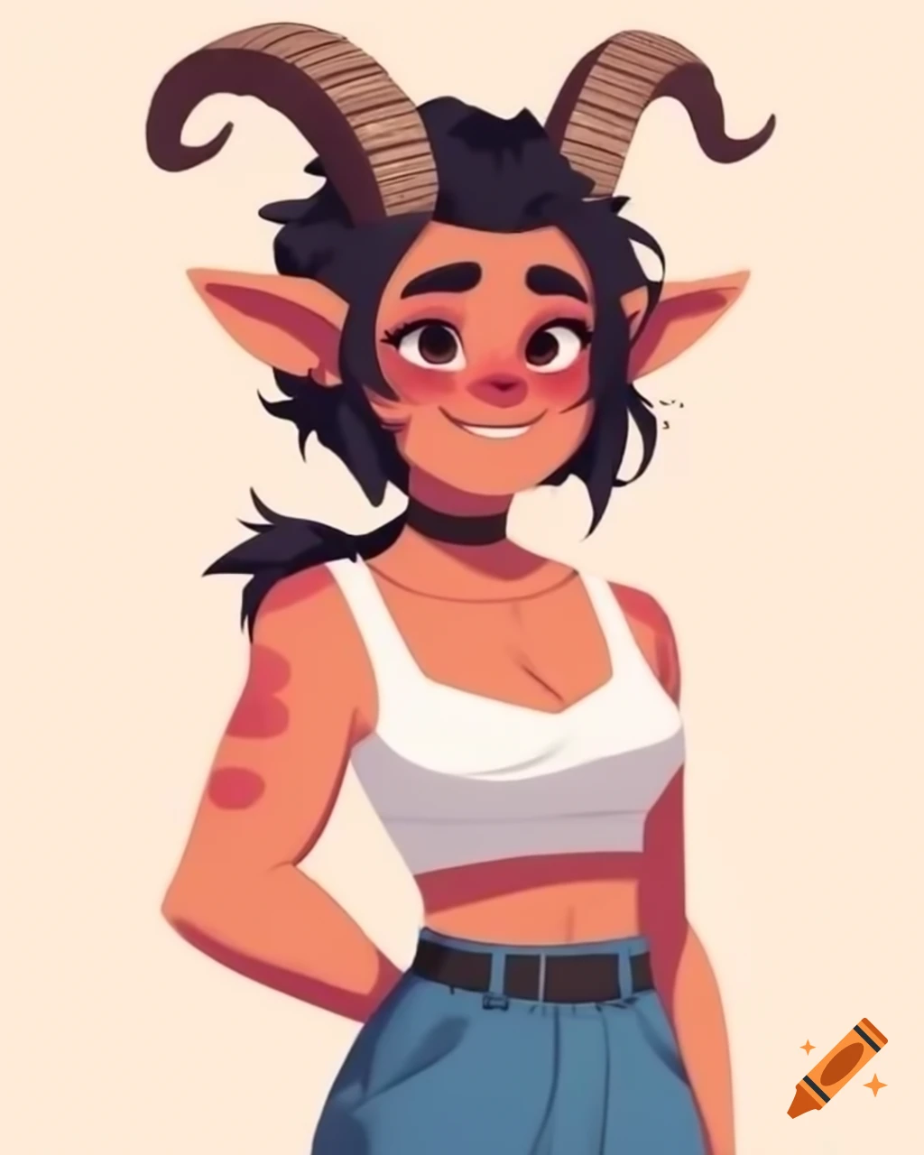Anime-style faun girl with goat horns and casual clothes on Craiyon