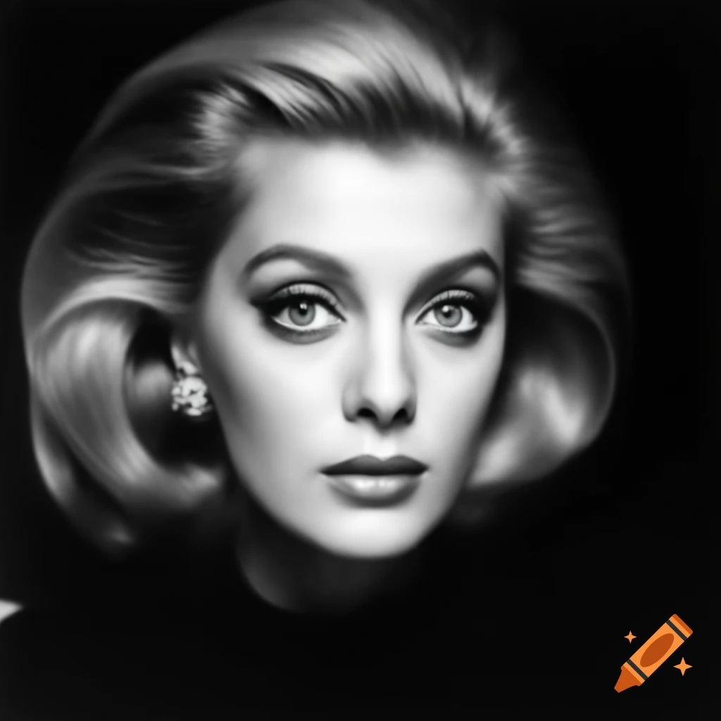 Hyper-realistic black and white photo of 1963 European actress with ...